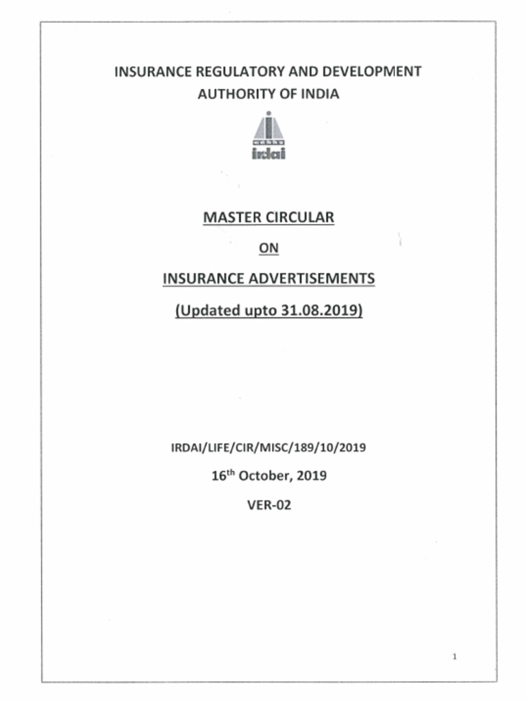 Updated Master Circular On Insrurance Advertisements. | PDF