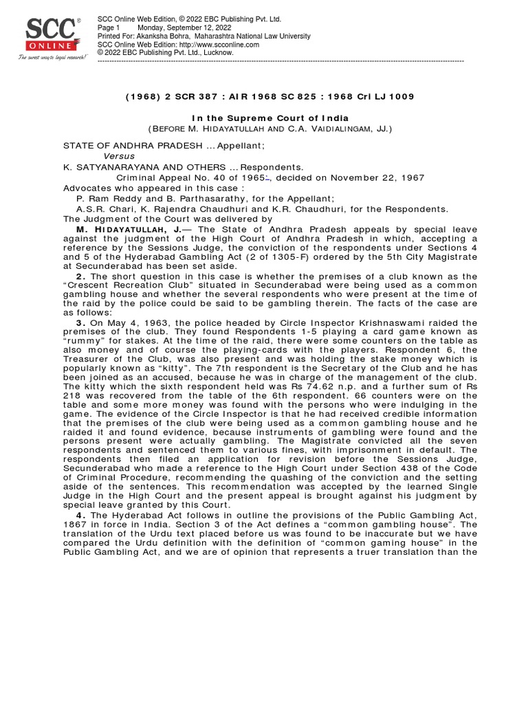 J 1968 2 SCR 387 AIR 1968 SC 825 1968 Cri LJ 1009 | PDF | Police ...