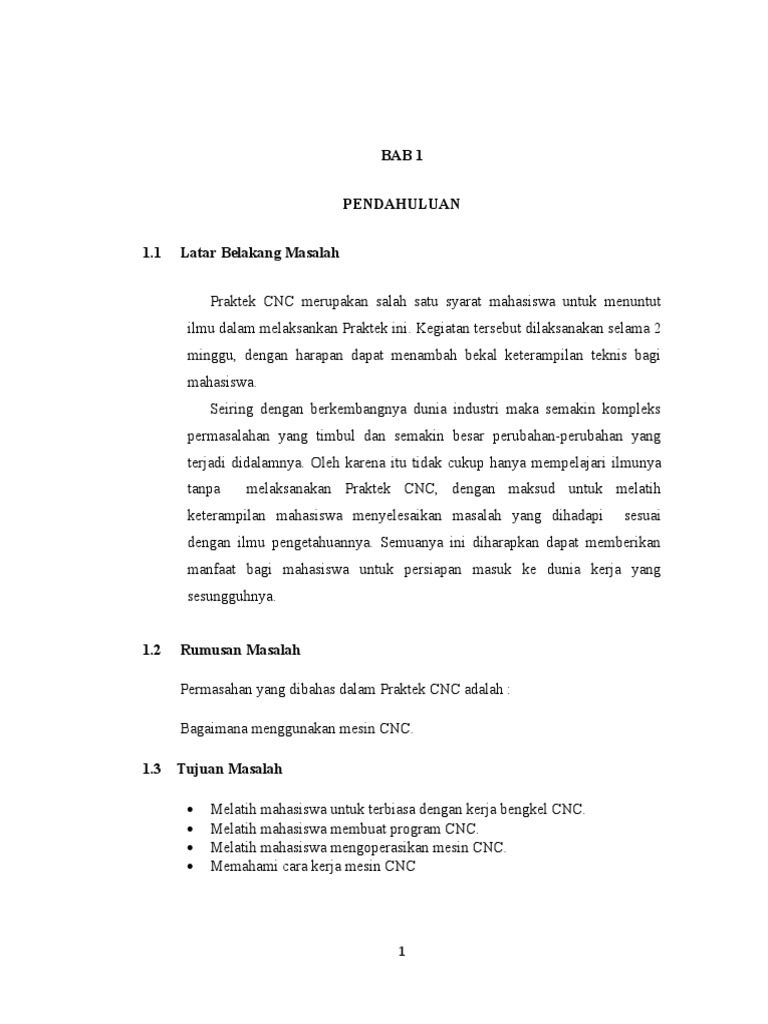 Bab 1 Pendahuluan Laporan CNC | PDF | Teknologi & Rekayasa