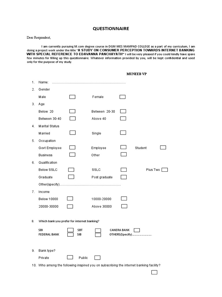 QUESTIONNAIRE | PDF | Financial Services | Payments