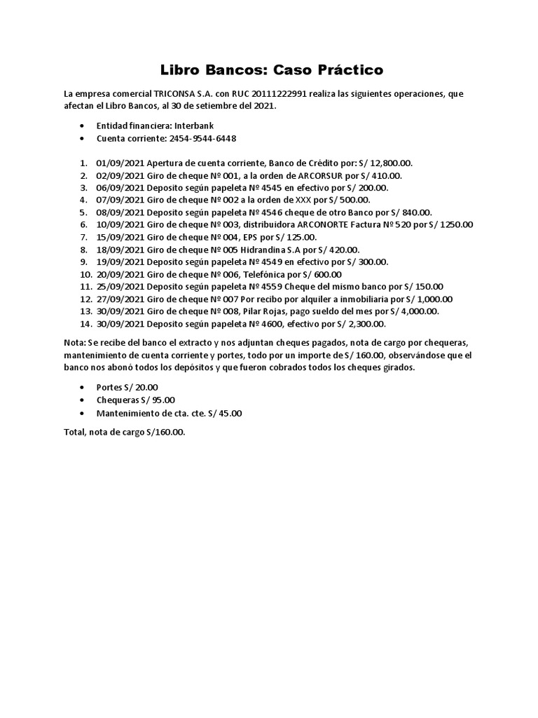 Libro Bancos - Caso Práctico | PDF