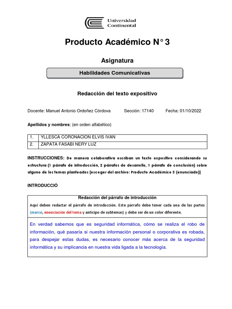 Producto Academico 3 Habilidades Comunicativas | PDF | Informática | Seguridad