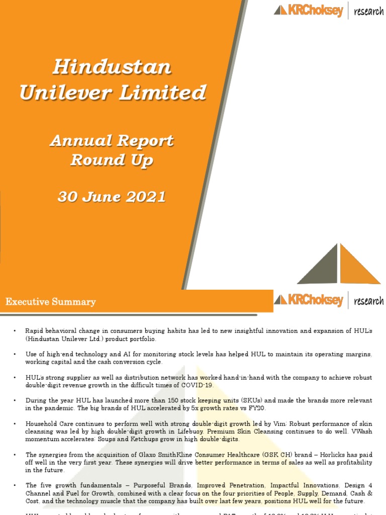 KRChoksey Research HUL Annual Report Round Up | PDF | Glaxo Smith Kline ...