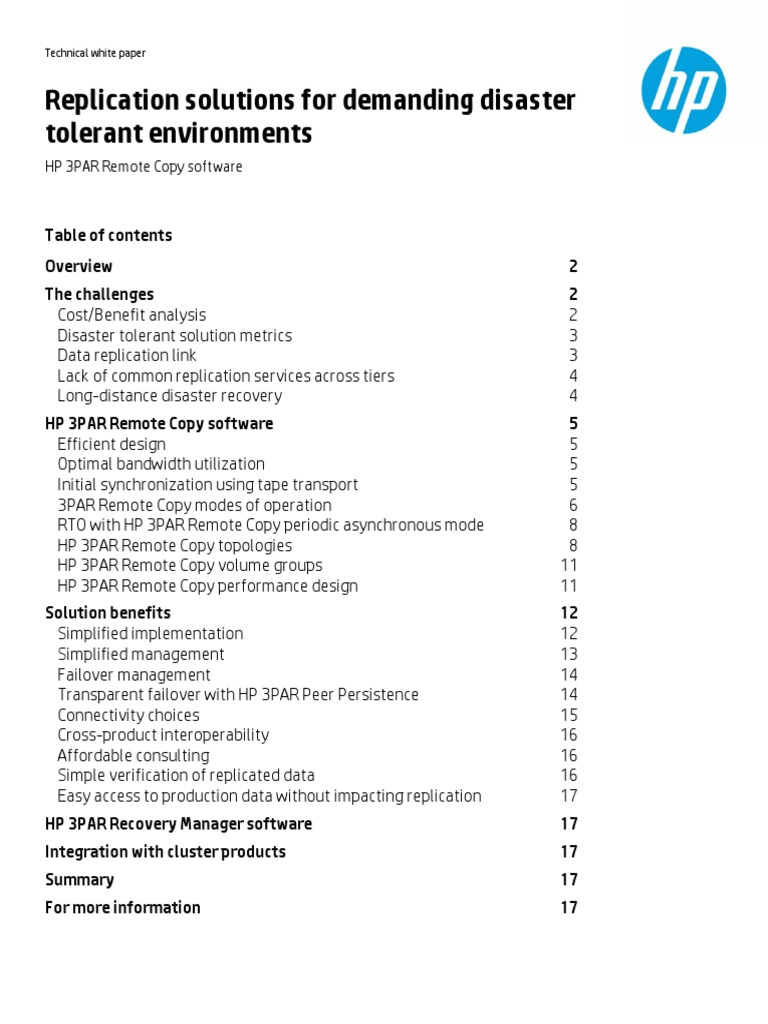 Disaster Tolerant Solutions With HP 3PAR Remote Copy Software Tech ...
