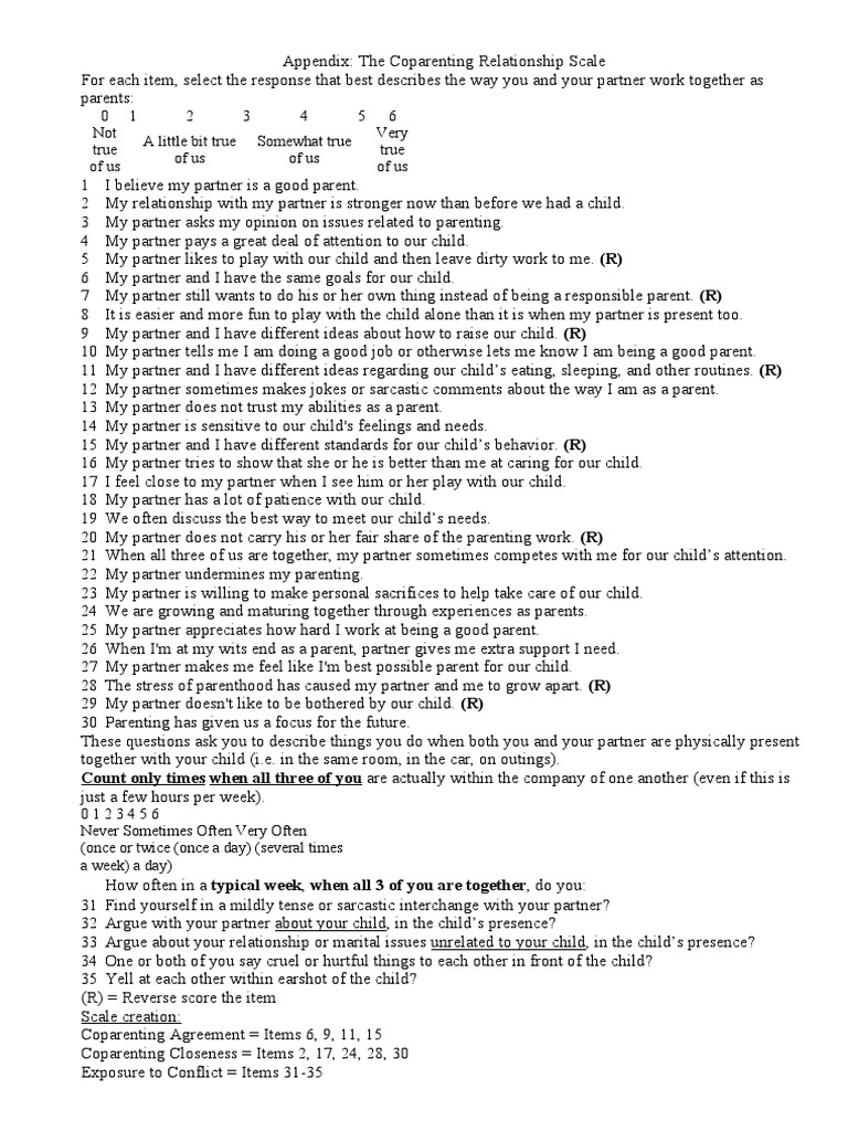The Coparenting Relationship Scale | PDF | Parenting | Human Life Stages