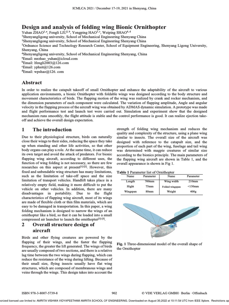 Design and Analysis of Folding Wing Bionic Ornithopter | PDF