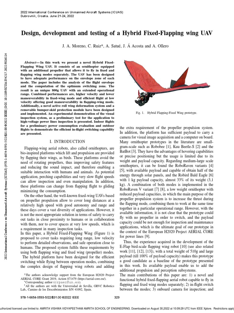 Design Development And Testing Of A Hybrid Fixed Flapping Wing Uav