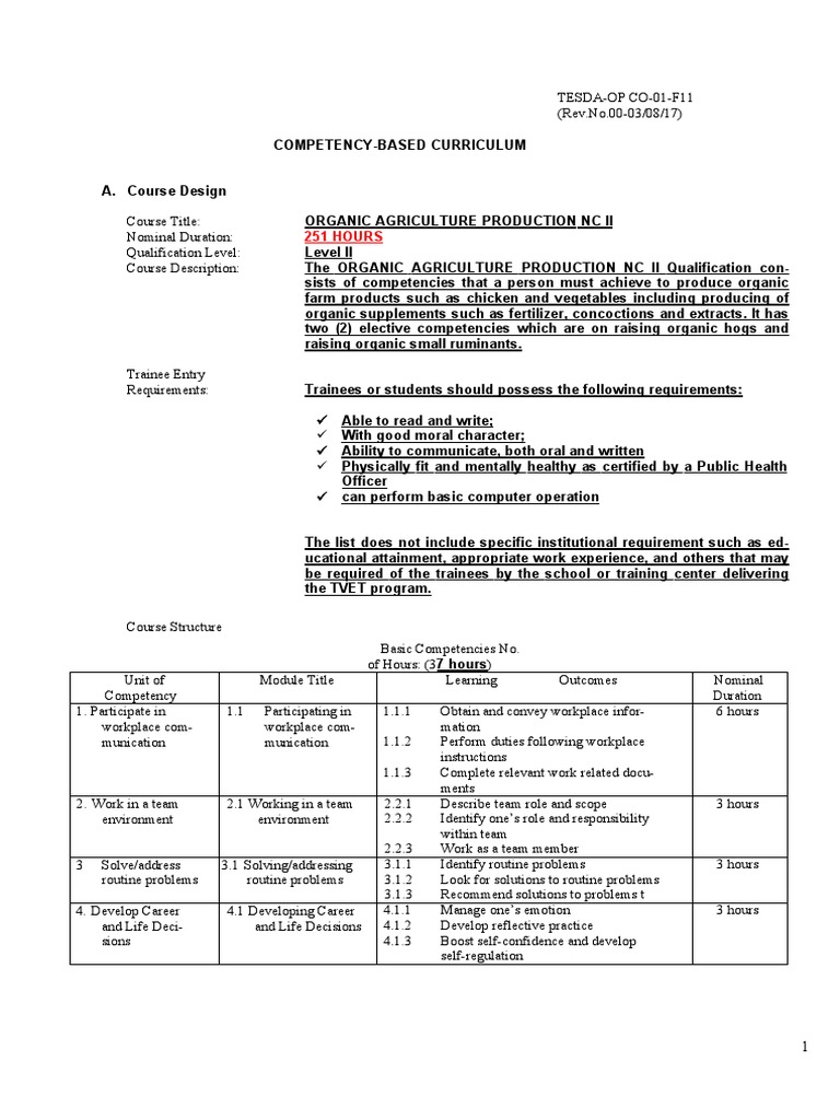TESDA-OP-CO-01-F11 CBC Organic Agriculture Production NCII NEW | PDF ...