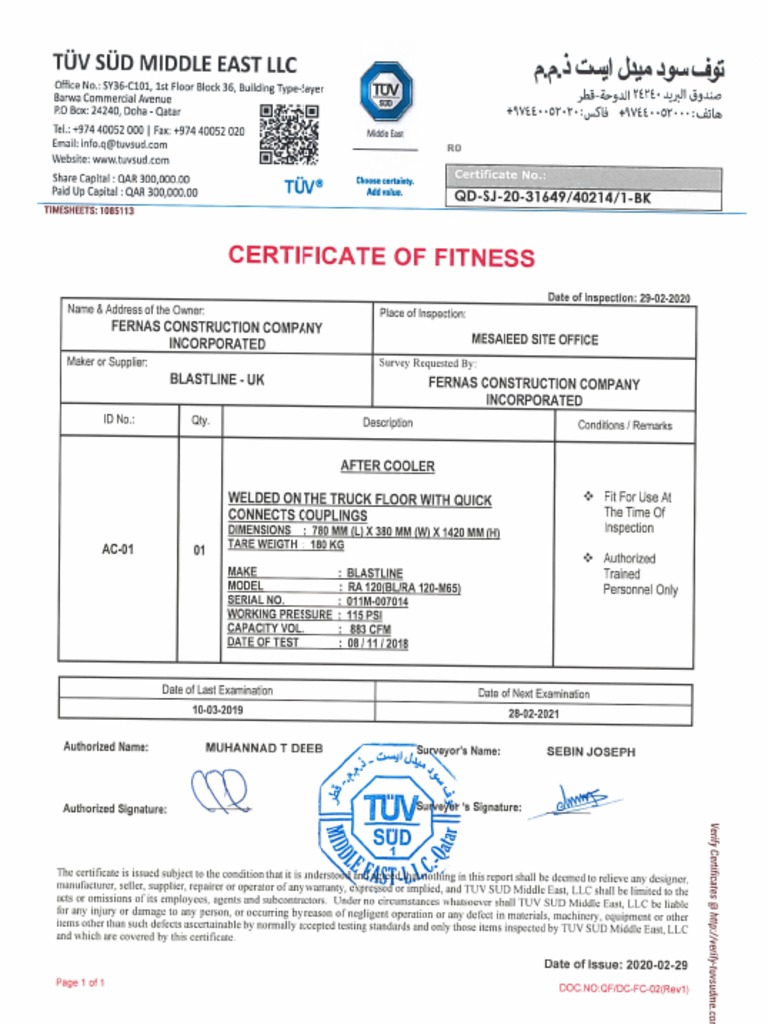 Blasting Pot, Hose Certificates | PDF