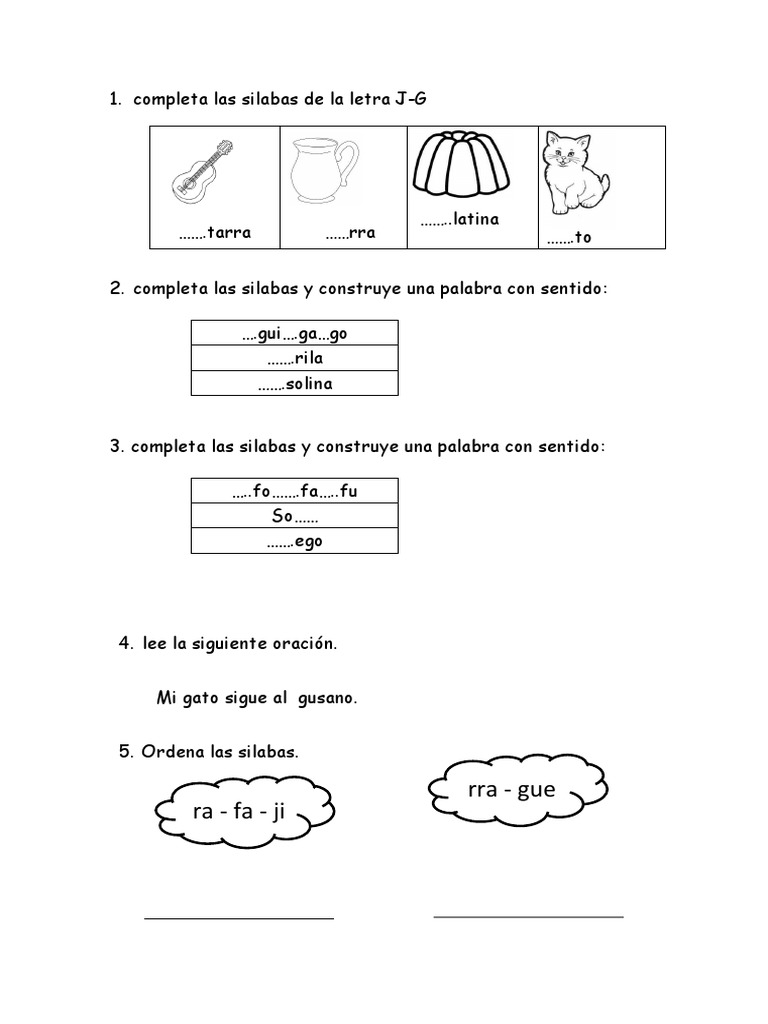 Completa Las Silabas de La Letra J | PDF | Juegos y actividades ...