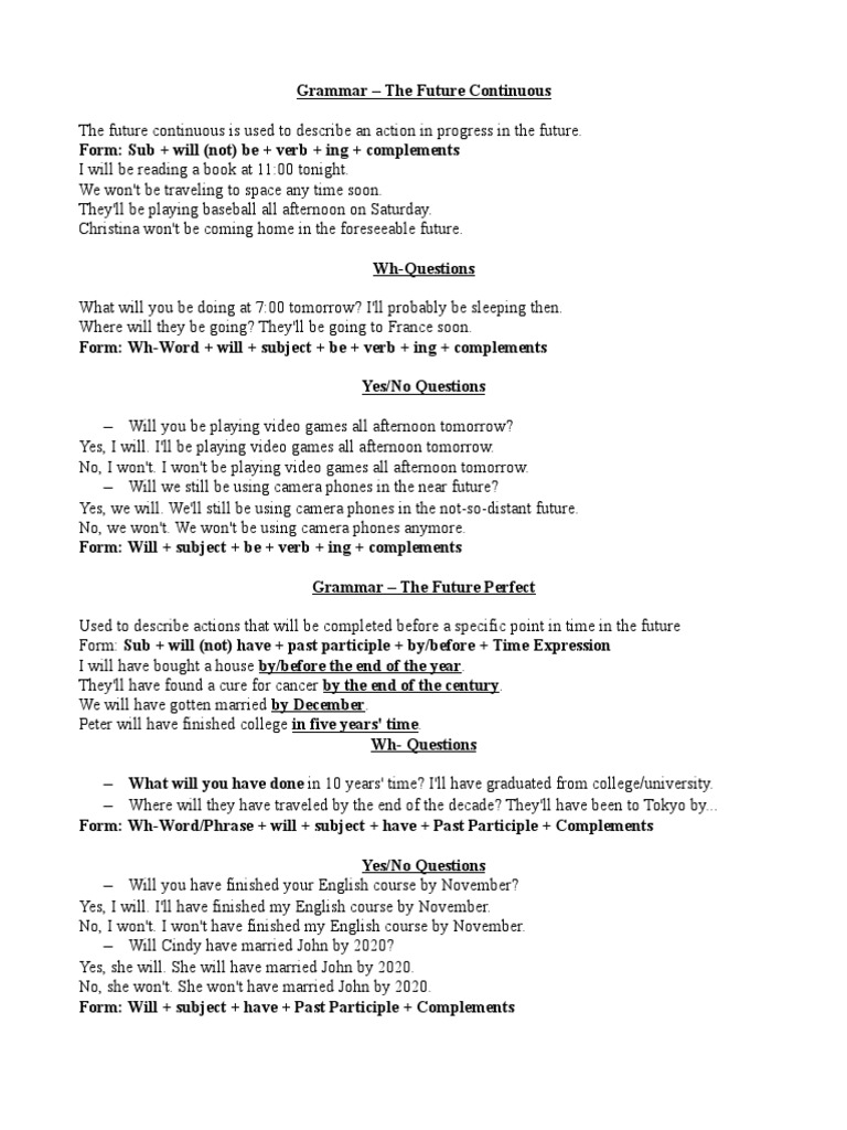 Grammar - Future Continuous and Future Perfect | PDF