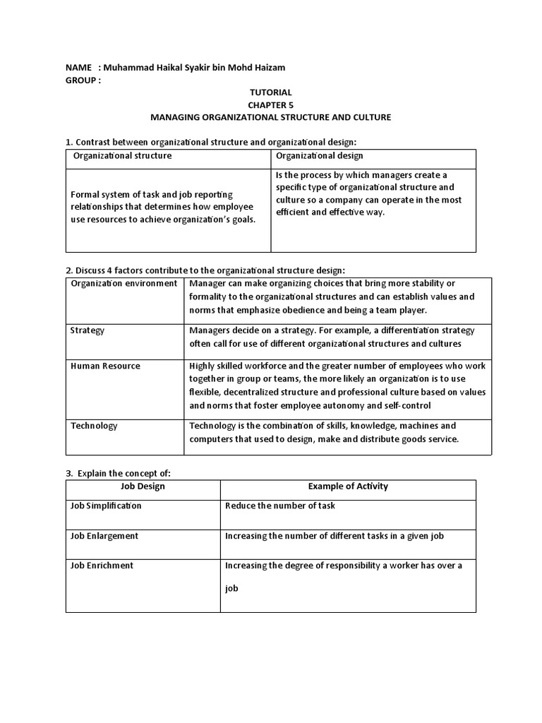 Chapter 4 Tutorial Orga Structure | Download Free PDF | Organizational Structure | Business