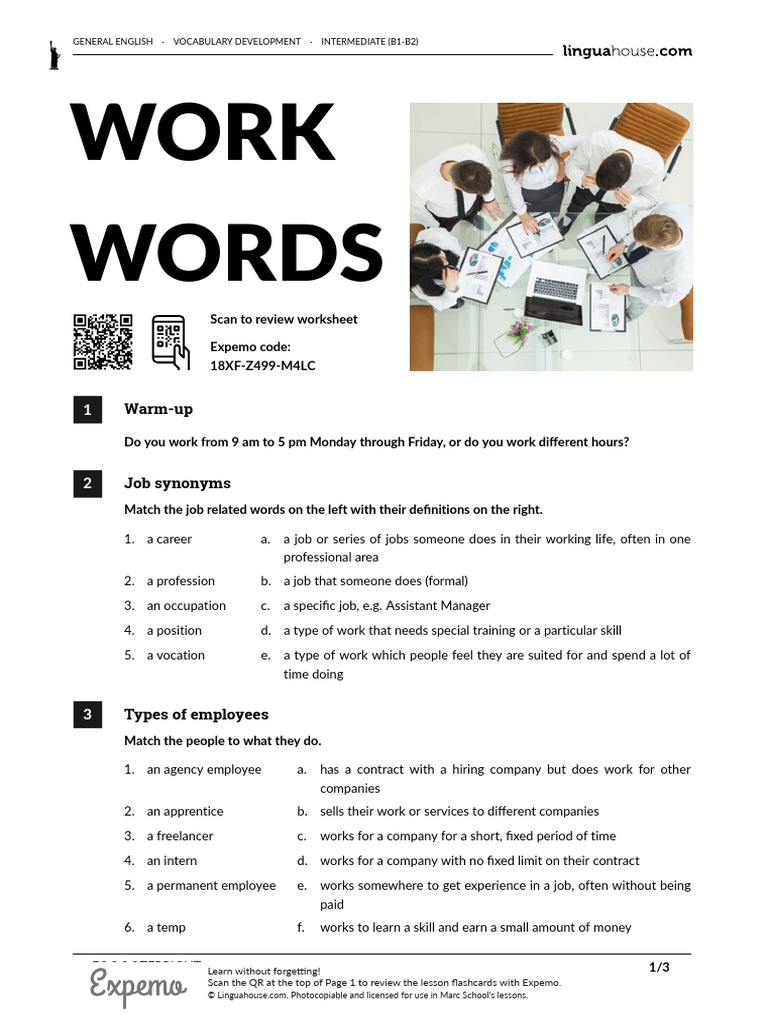 Work Words American English Student Ver2 BW | PDF | Employment | Labor