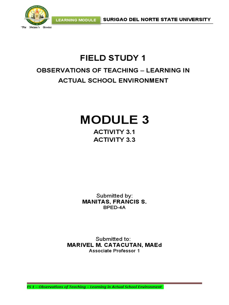 Field Study 1: Observations of Teaching - Learning in Actual School ...