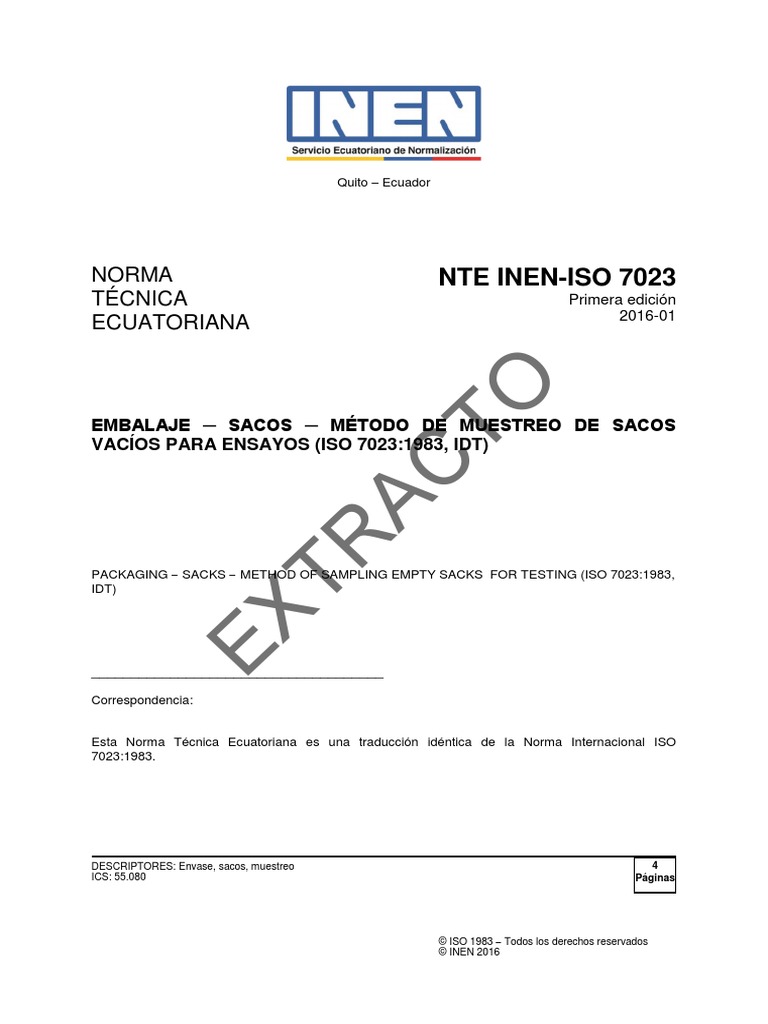 Nte Inen Iso 7023 | PDF | Organización internacional para la ...