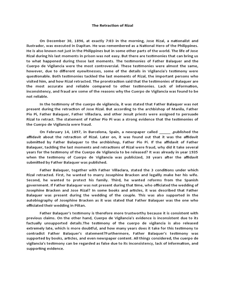 The Retraction of Rizal | PDF