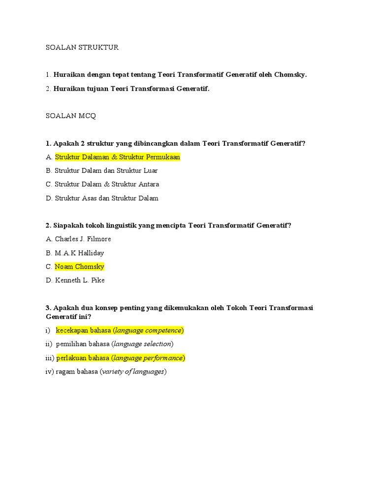 Soalan Struktur + MCQ Sintaksis | PDF
