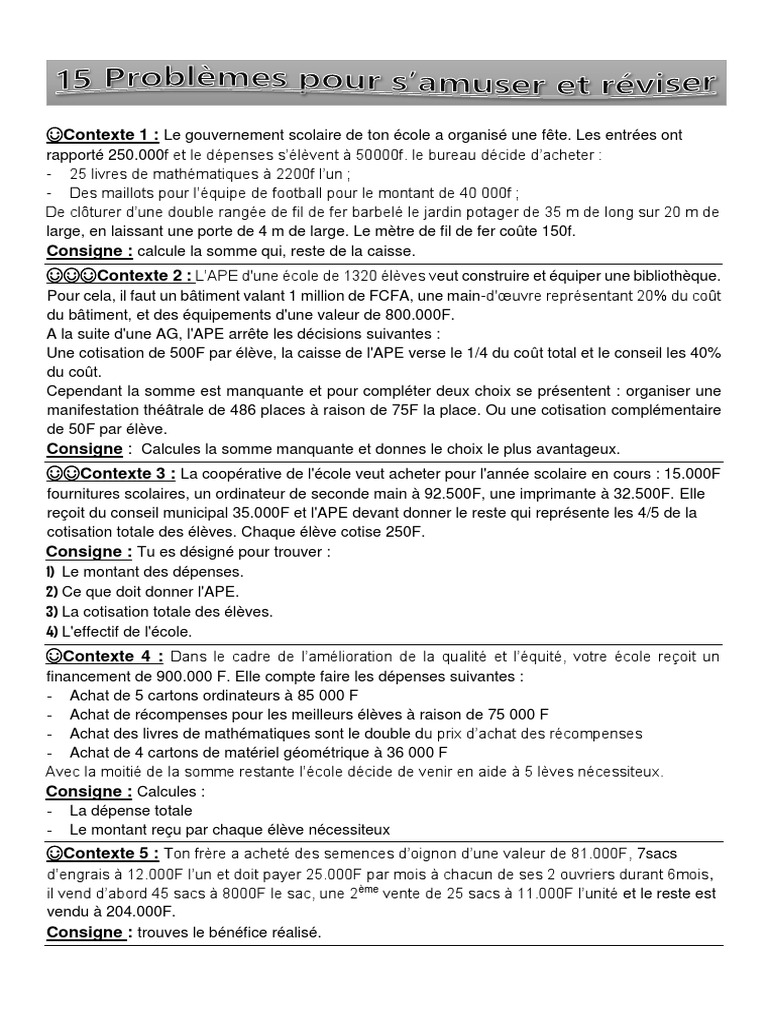 Problèmes de maths CM2 à imprimer | PDF