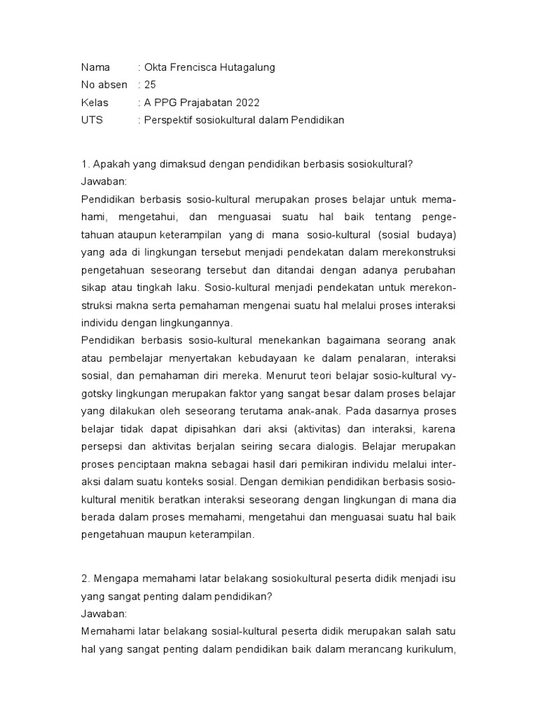 Okta F H G Uts Perspektif Sosio Kultural Pdf