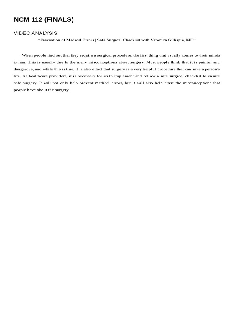 NCM 112 (FINALS) Video Analysis | PDF