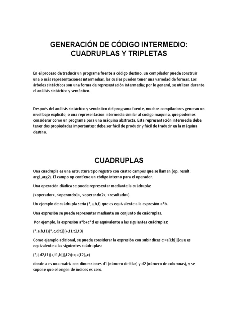 Generación de Código Intermedio | PDF | Compilador | Desarrollo de software