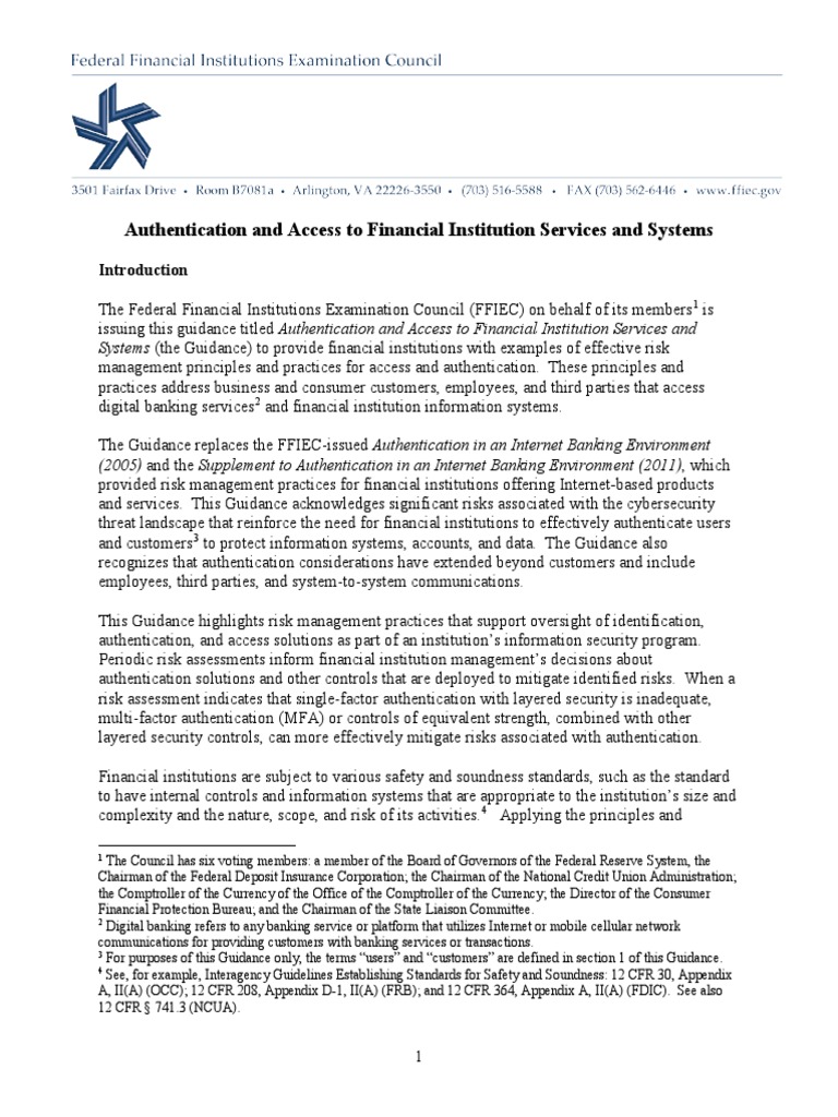 Authentication and Access To Financial Institution Services and Systems | PDF | Password ...