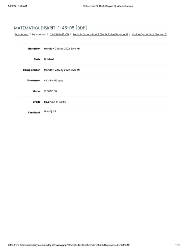 Online Quiz 9 - Graf (Bagian 2) - Attempt Review | PDF