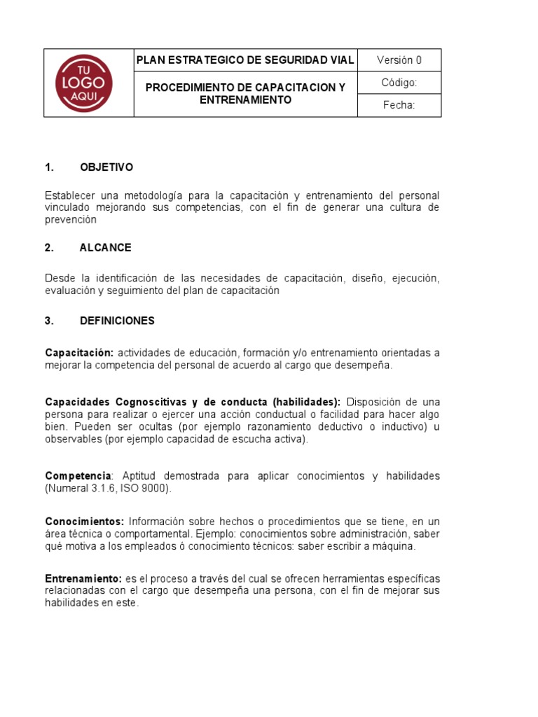 Procedimiento de Capacitacion y Entrenamiento | PDF | Creación de capacidad | Factores humanos y ...