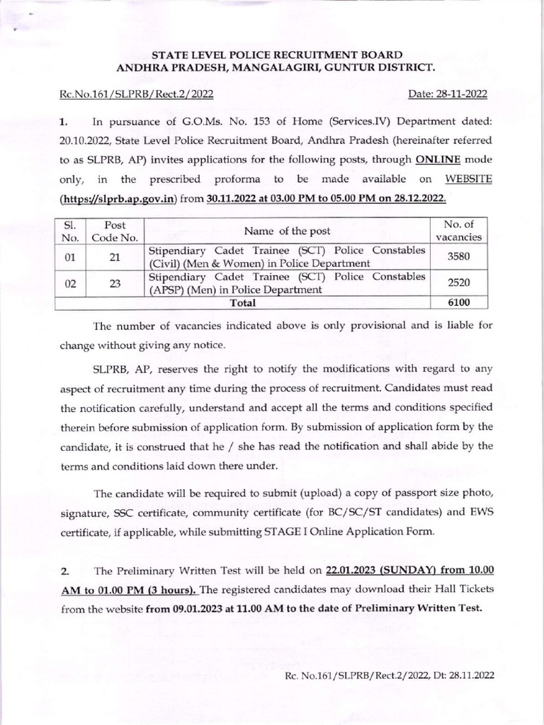 AP Police Constable Notification | PDF