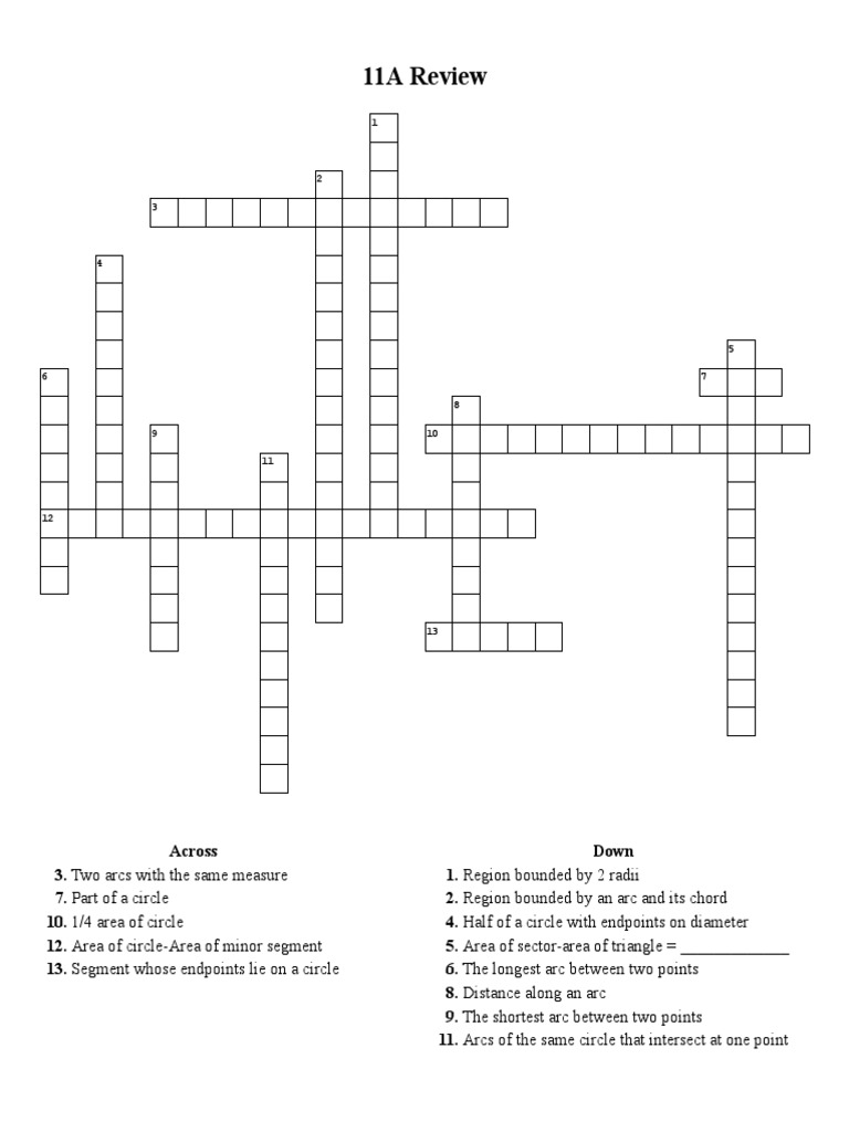 Crossword Puzzle Area Related To Circle | PDF
