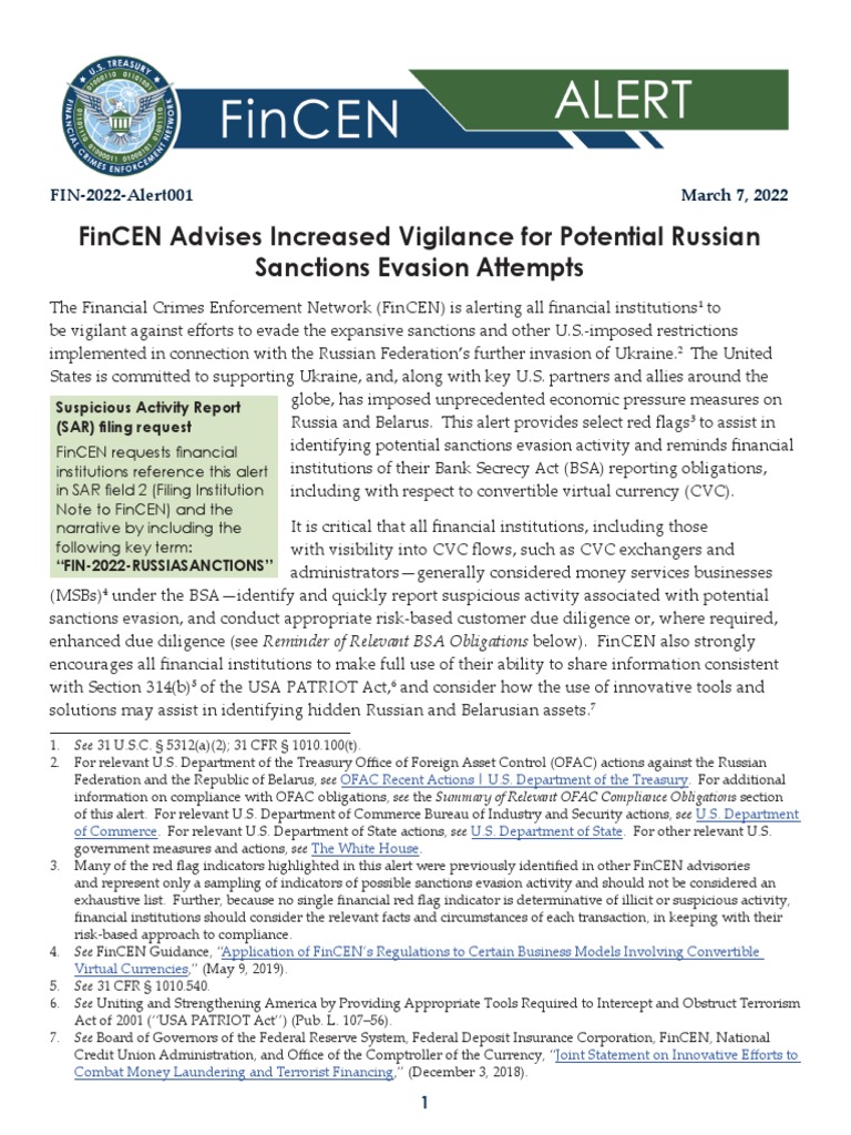 FinCEN Alert Russian Sanctions Evasion FINAL 508 | Download Free PDF ...