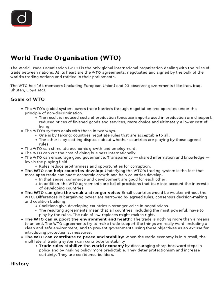 World Trade Organisation (WTO) | PDF | World Trade Organization | Doha ...