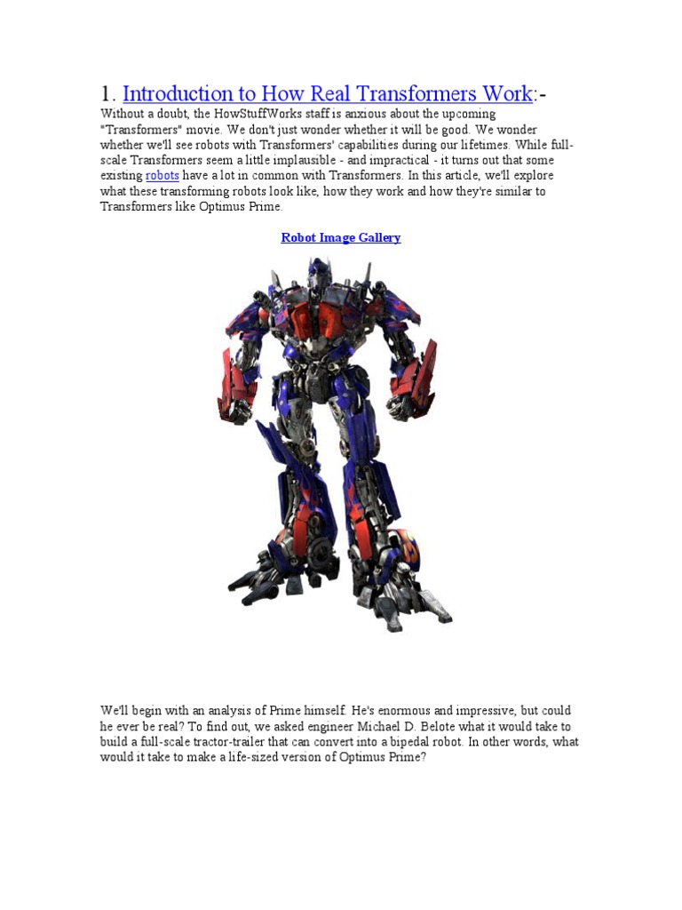 Introduction To How Real Transformers Work: Robots | PDF | Robot | Robotics
