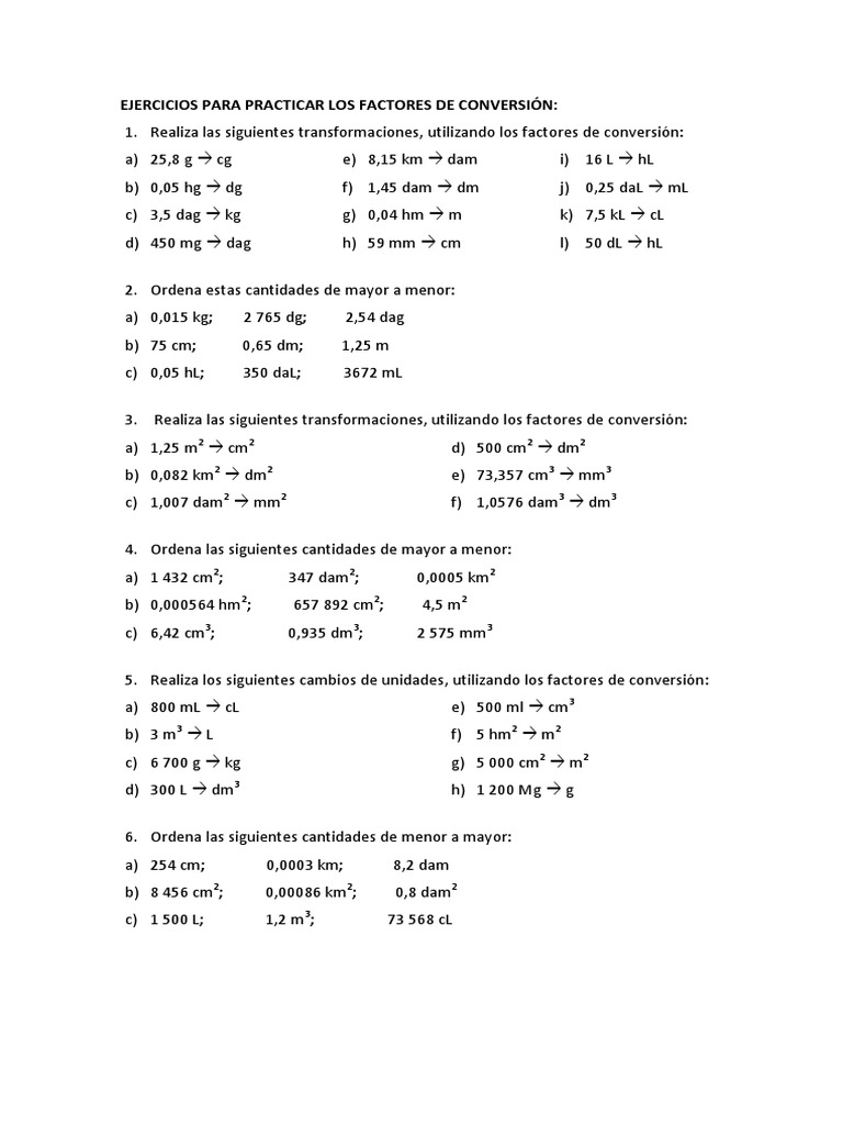 Ejercicios Factores de Conversión 2ºF | PDF