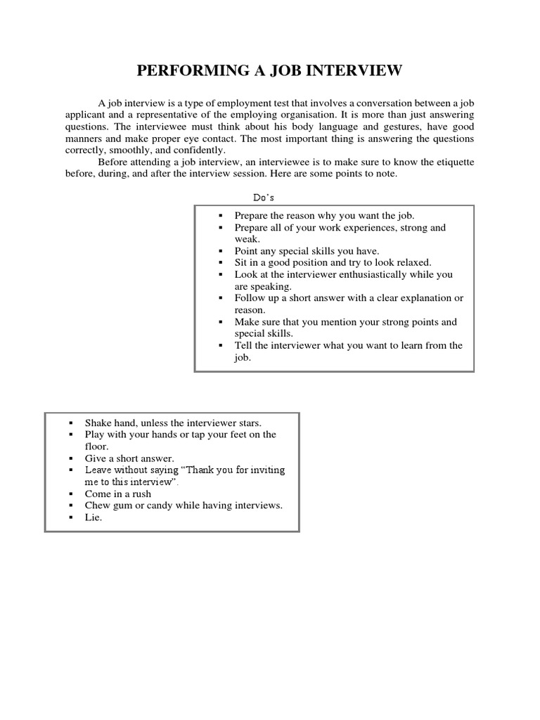 Performing Job Interview | PDF | Job Interview | Human Communication