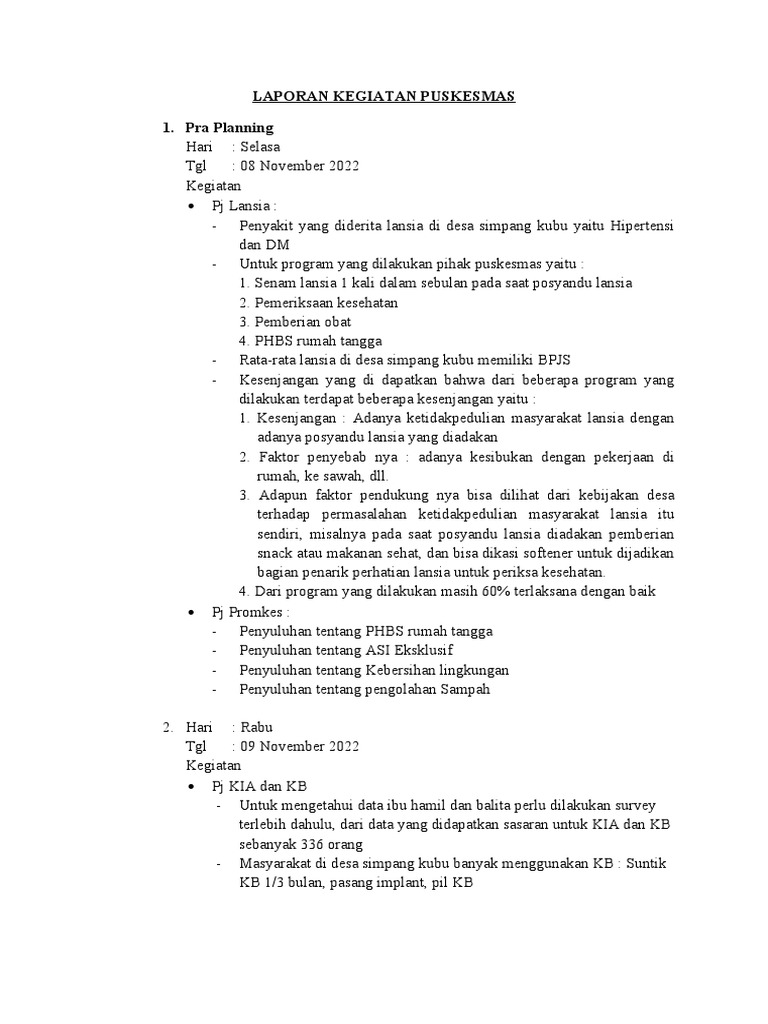 Laporan Kegiatan Puskesmas | PDF