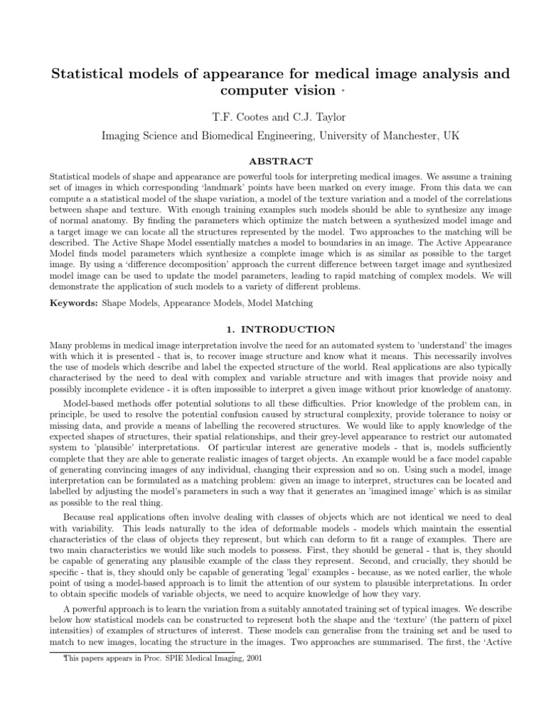 Statistical Models of Appearance For Medical Image Analysis and ...