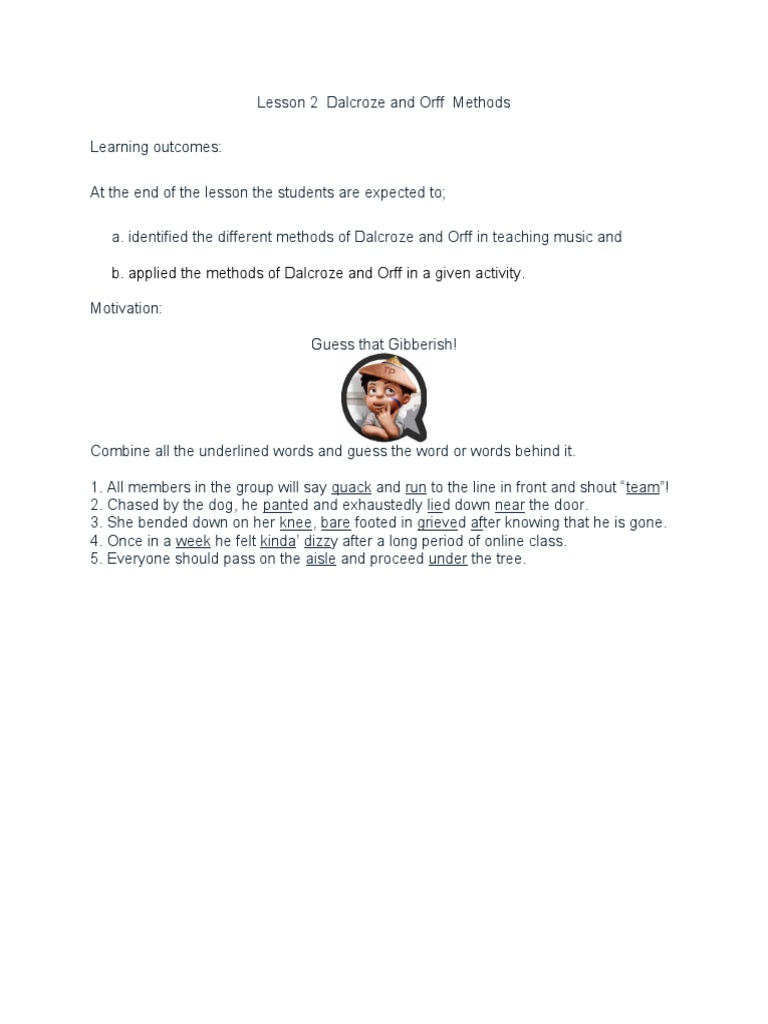 Lesson 2 Dalcroze and Orff Methods | PDF | Cognition | Performing Arts