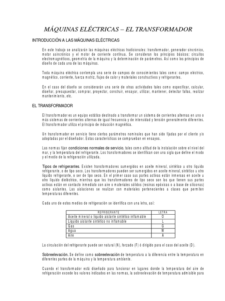 Máquinas Eléctricas-Transformador | PDF | Transformador | Corriente eléctrica