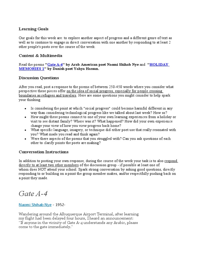 Yahya Hassan & Naomi Shihab Nye Poem | PDF | Concept | Poetry