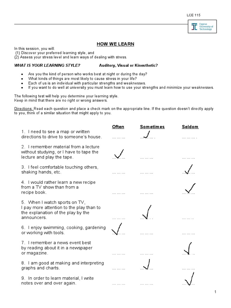 5 Learning Styles (VAK) Self-Test | PDF | Learning Styles | Learning
