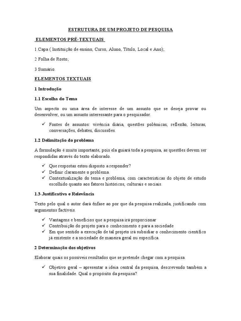 Estrutura De Um Projeto De Pesquisa Pdf Dados Conhecimento