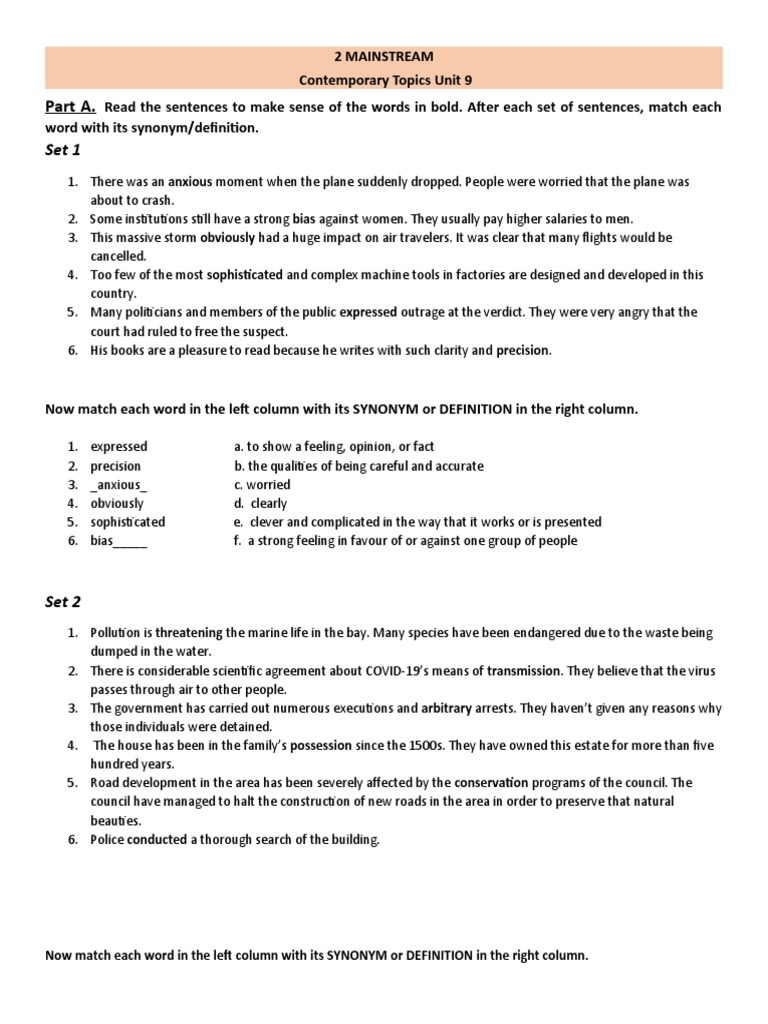 Contemporary Topics Unit 9 Vocabulary Revision Yta Pdf Eating
