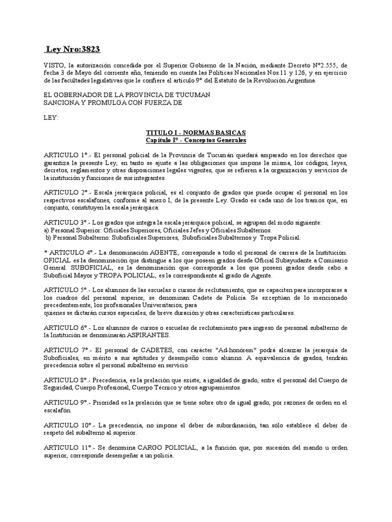 Ley 3823 Word | Descargar gratis PDF | Policía | Oficial no comisionado