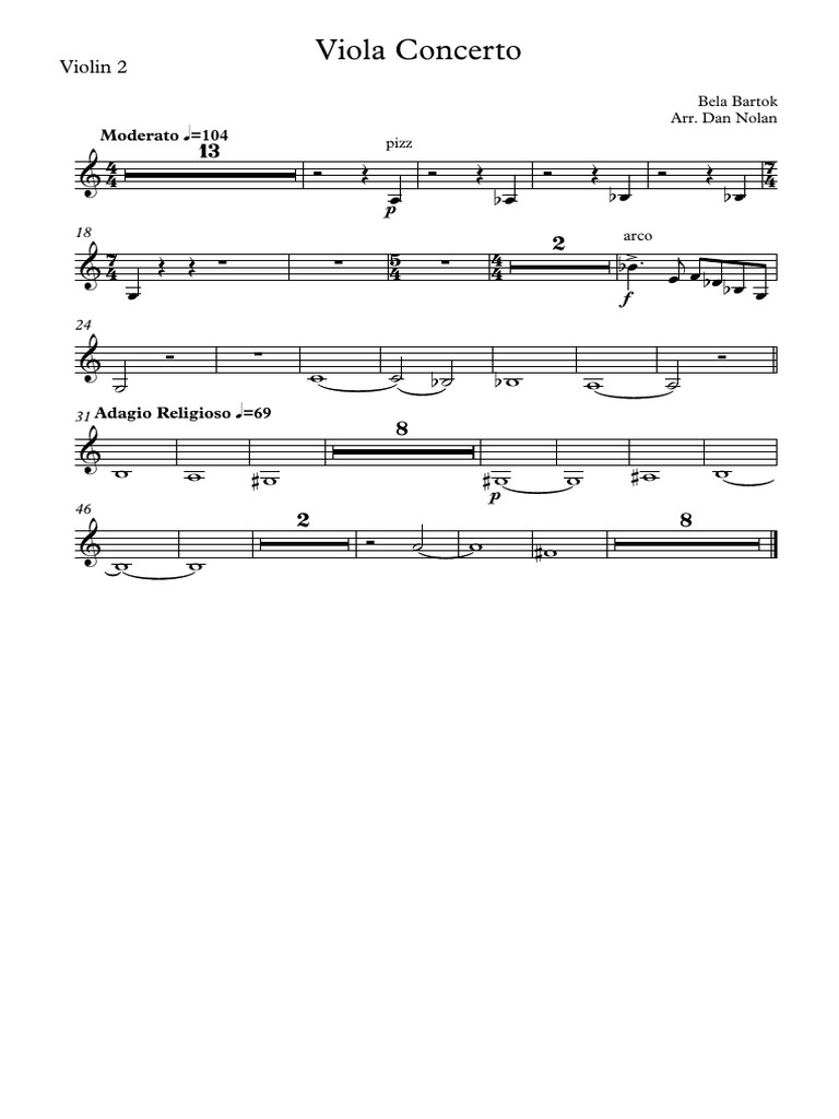 Bartok Viola Concerto - Violin 2 | PDF