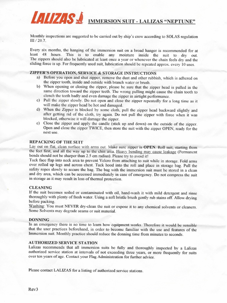 Lalizas Immersion Suit Neptune | PDF