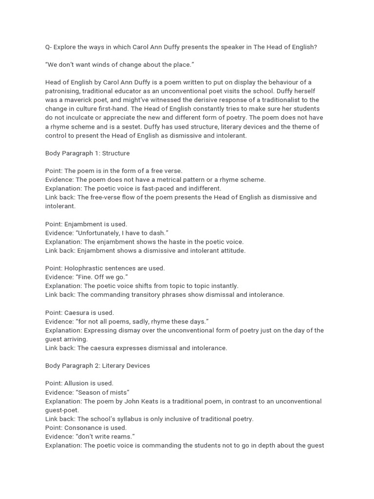 Head of English Answer | PDF | Poetry | Writing