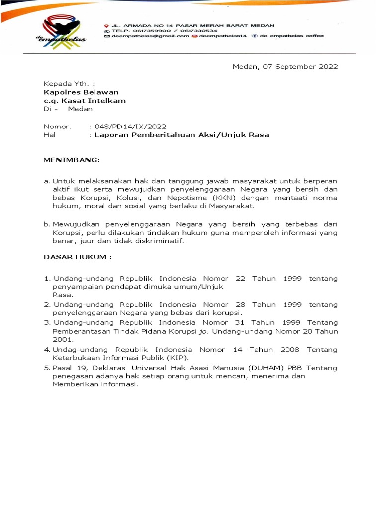 Pemberitahuan - Aksi - Unjuk - Rasa Teri Medan 2 | PDF