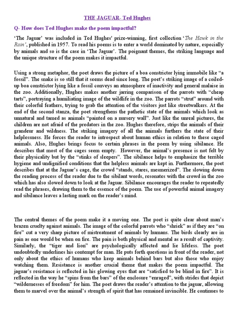 The Jaguar Exemplar | PDF | Poetry | Cruelty To Animals