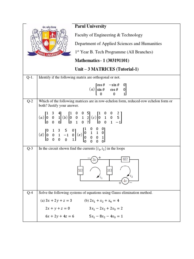 Matrices Tutorial for B. Tech Students | PDF | Eigenvalues And Eigenvectors | Matrix (Mathematics)